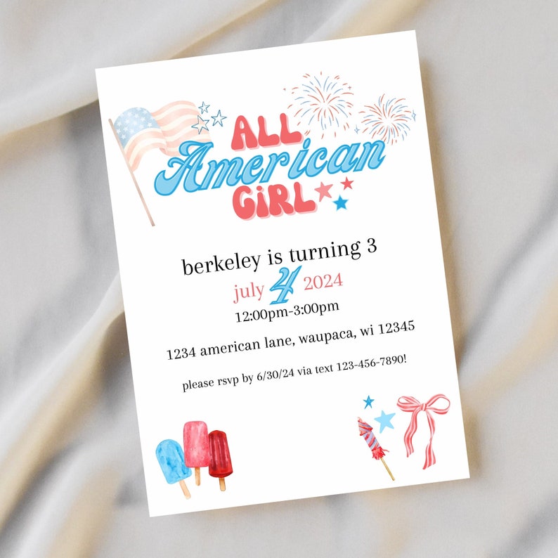 All American Girl Birthday Invitation Digital Download [editable] - Etsy