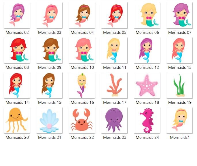 Cute Mermaids Clip Art Mermaid Clipart Mermaid PNG Digital Download - Etsy