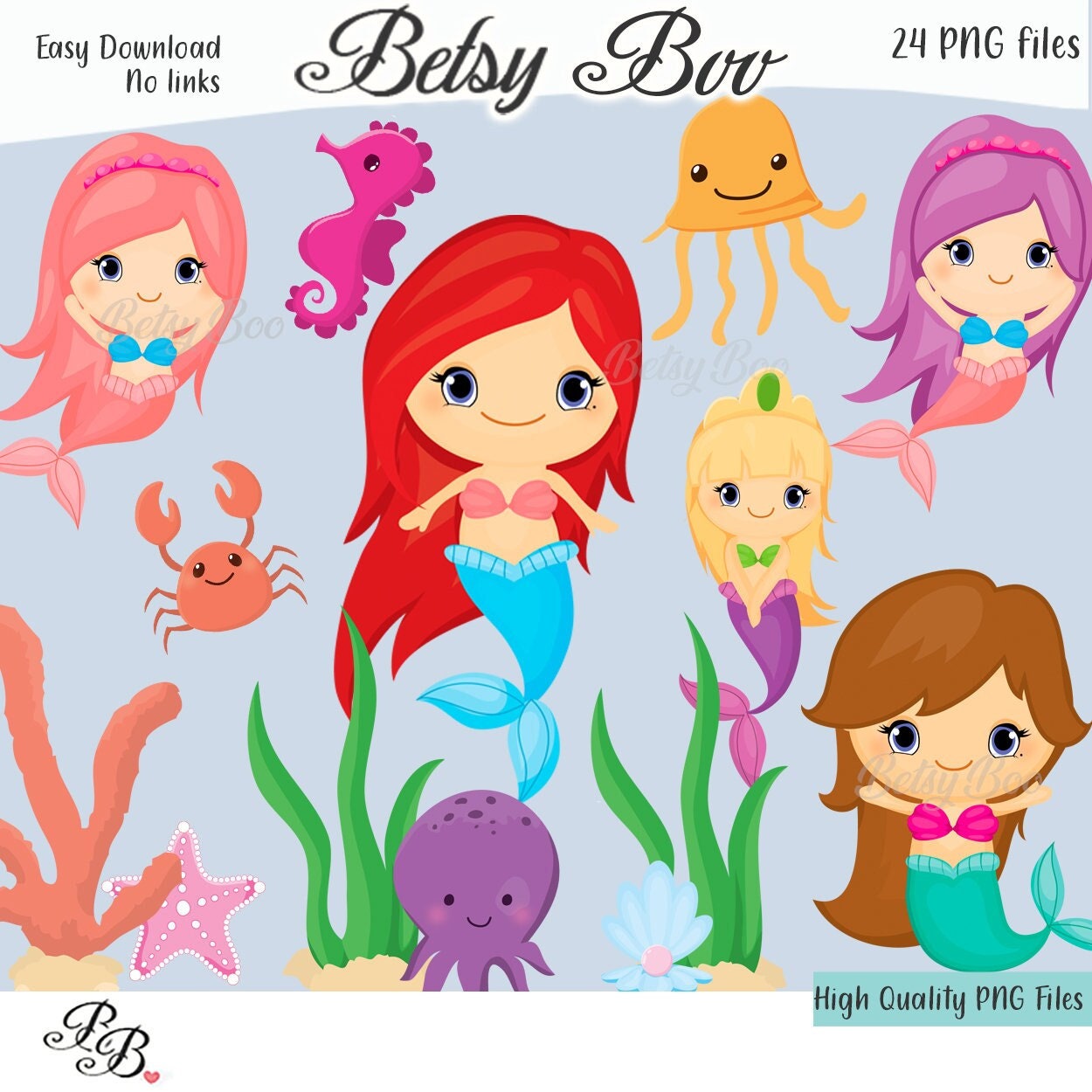Cute Mermaids Clip Art Mermaid Clipart Mermaid PNG Digital Download - Etsy
