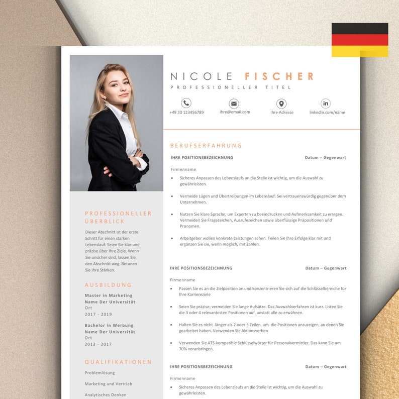 Lebenslauf Vorlage, Bewerbungsvorlagen Deutsch, Deckblatt, Word, Pages ...