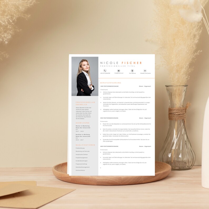 Lebenslauf Vorlage, Bewerbungsvorlagen Deutsch, Deckblatt, Word, Pages ...