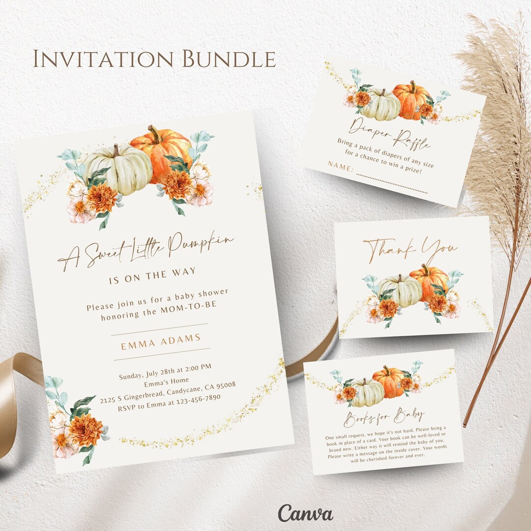 Fall Pumpkin Baby Shower Invitation - Editable Digital Invitation ...