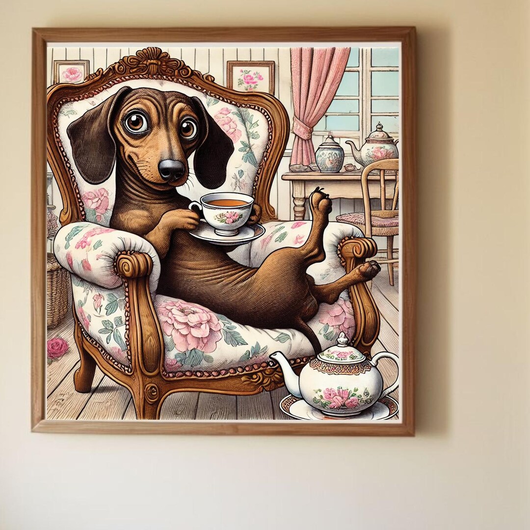 Chinoiserie Dog Cottage Core Wall Art, Coquette Pink Weiner Dog ...