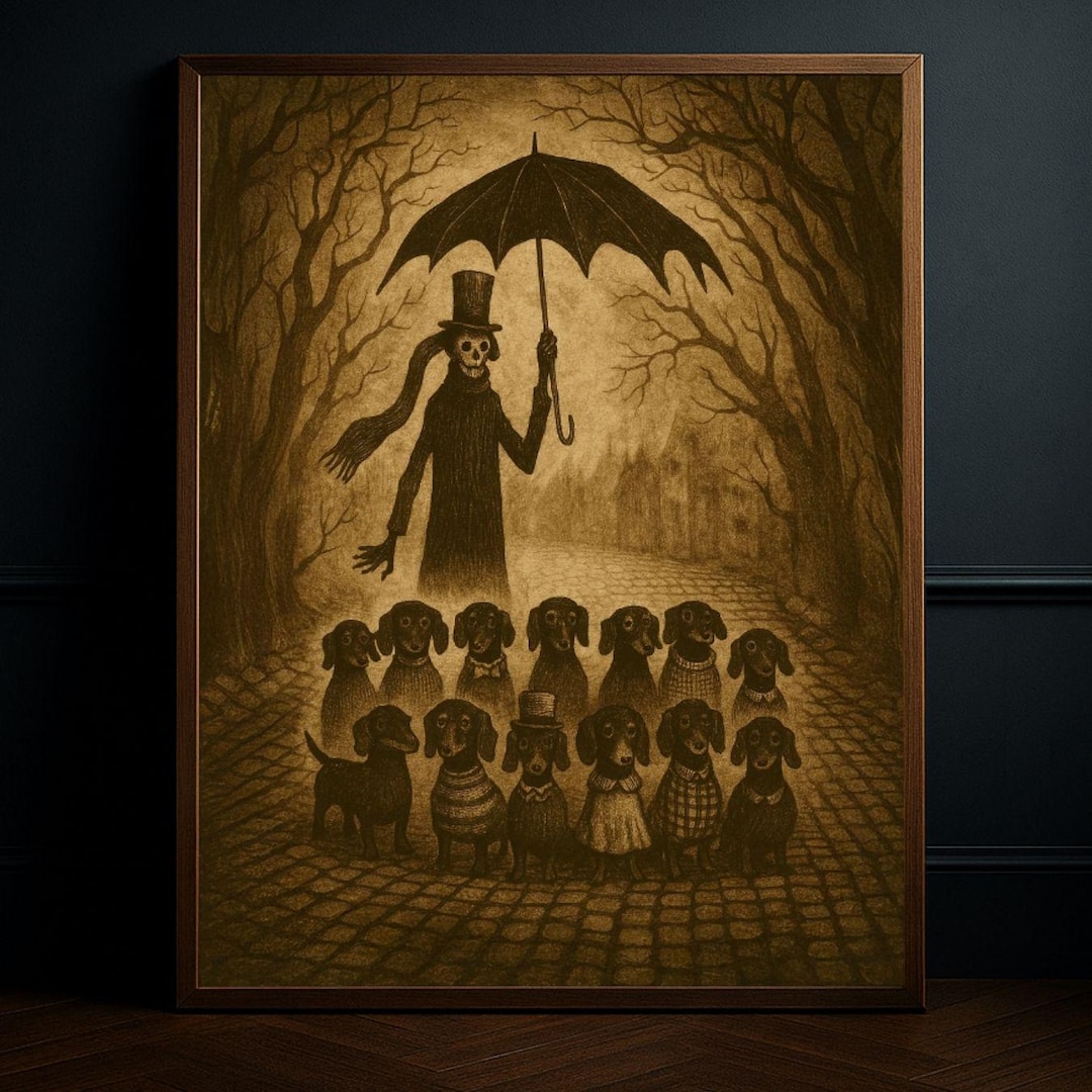 Spooky Dachshunds Art Print, Grim Reaper, Halloween Wiener Dogs ...