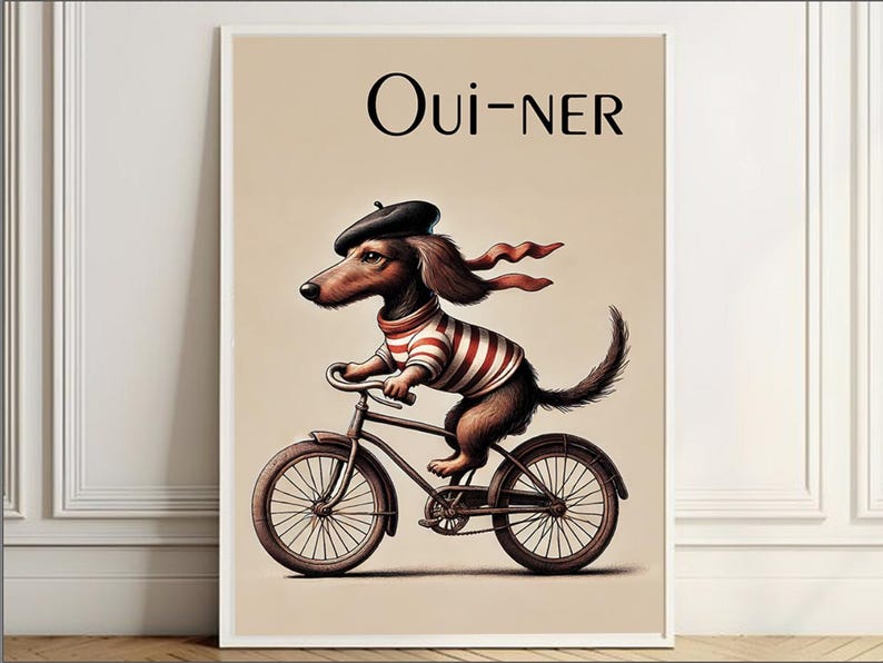 Oui-ner, Dachshund Poster Print, Digital Doxie Art, French Weiner Dog ...