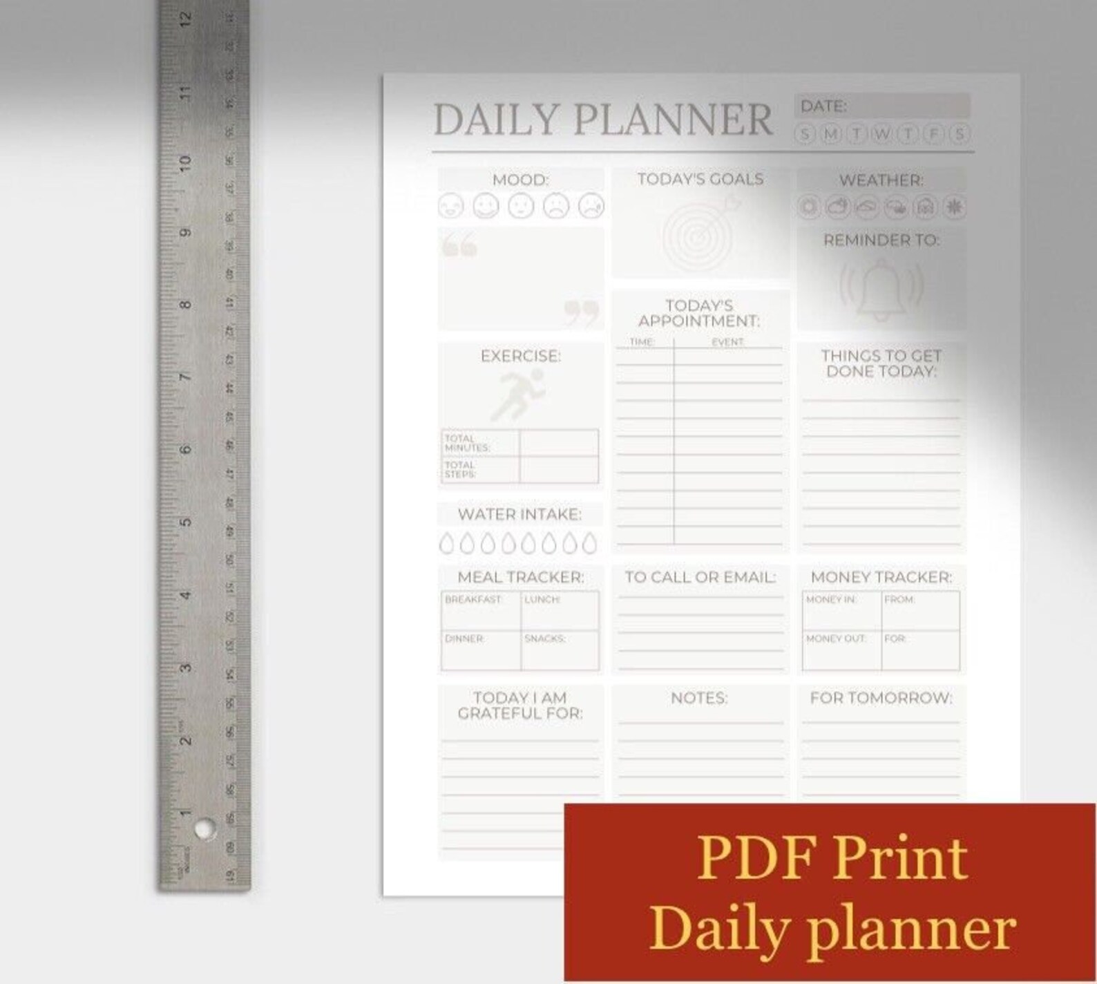 Printable Daily Planner Downloadable PDF Size 8.5x 11 Meal/exercise ...