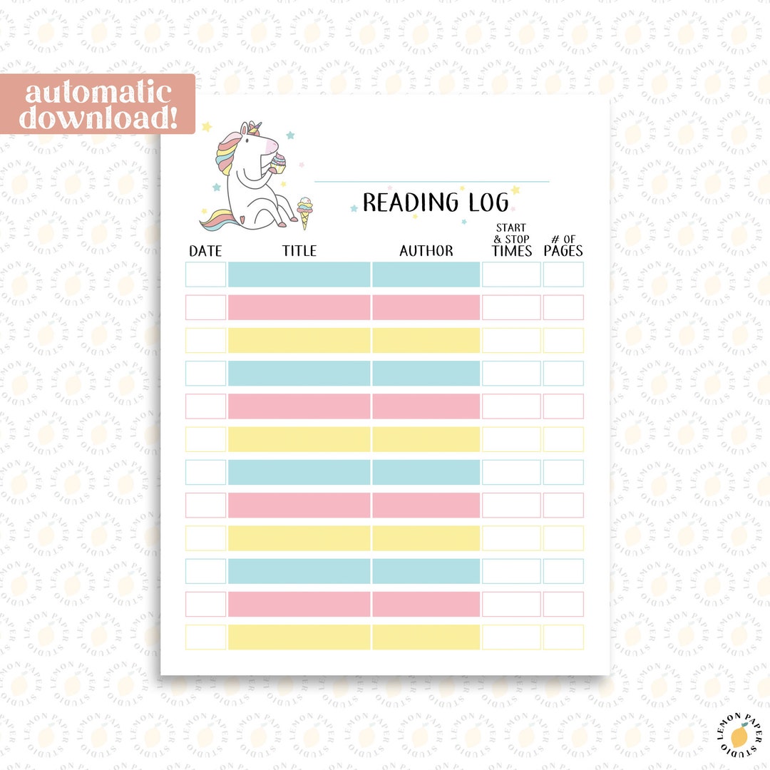 Unicorn Reading Log | Digital Download | Instant Download | Custom ...
