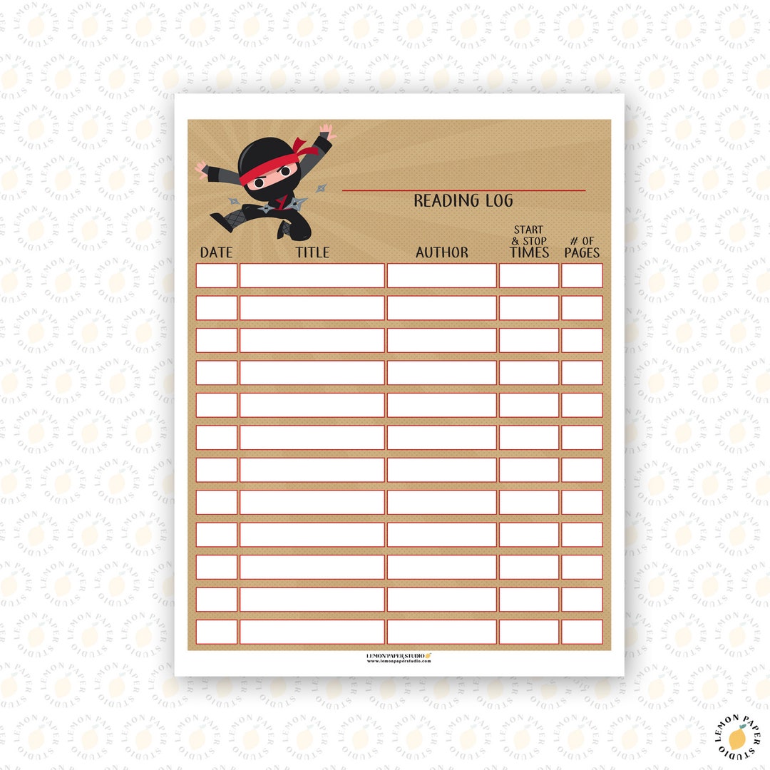 Ninja Themed Reading Log | Digital Download | Instant Download | Custom ...