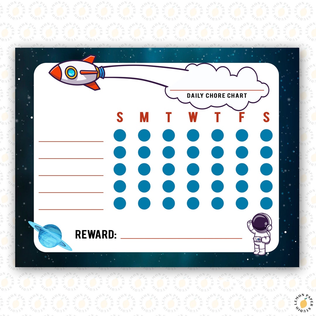 Space Chore Chart: Printable Kids Responsibility Chart (digital ...