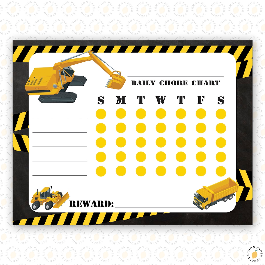 Construction Chore Chart: Personalized Kids Responsibility Chart ...