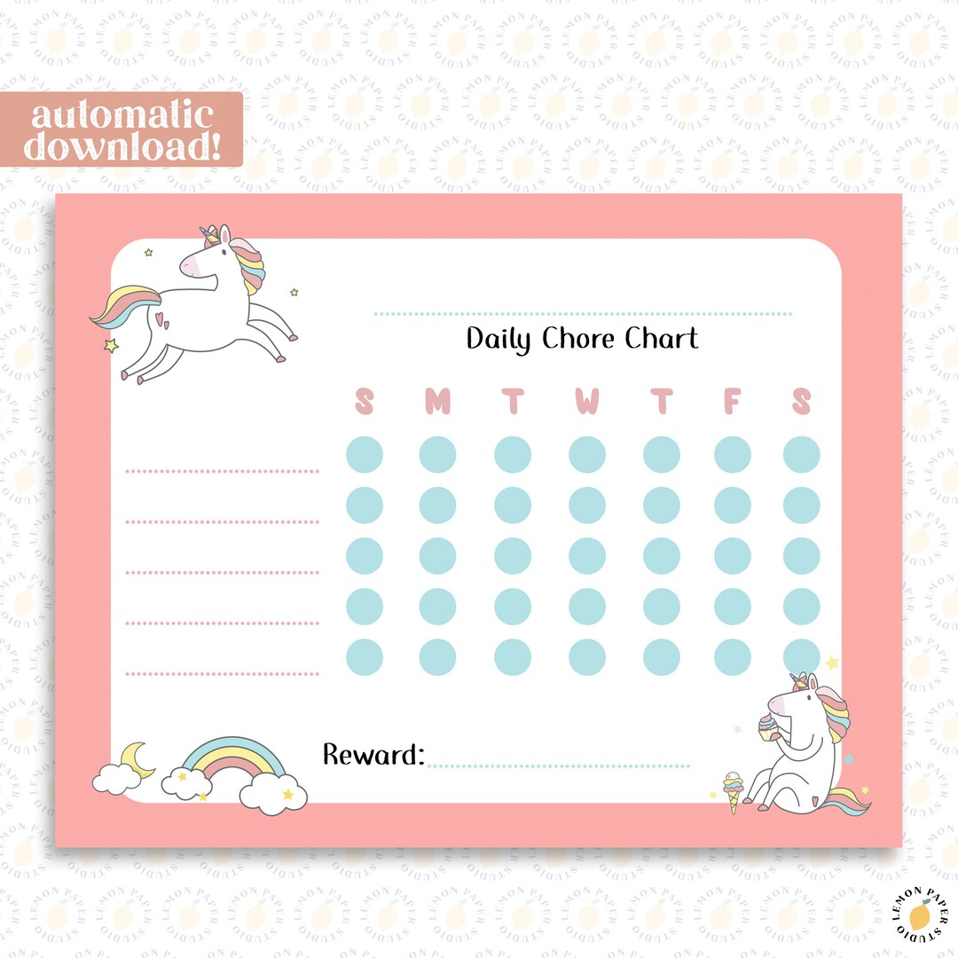 BLANK Unicorn Chore Chart | Digital Download | Instant Download ...