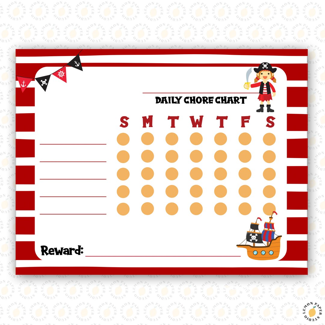 Girl Pirate Printable Chore Chart: Personalized Printable Reward ...