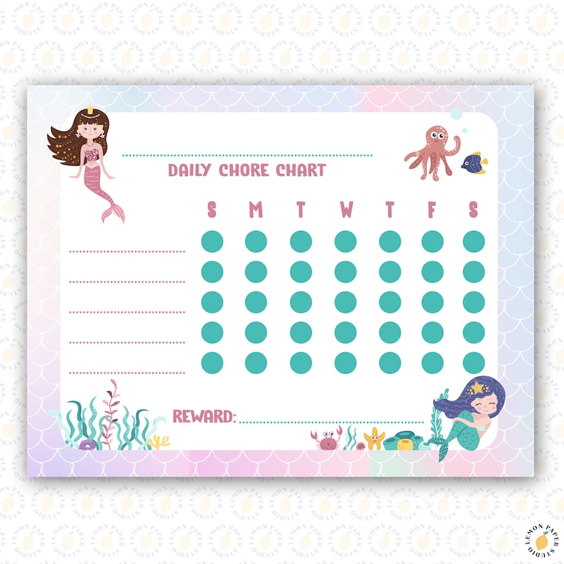 Mermaid Chore Chart | Digital Download | Instant Download | Custom ...