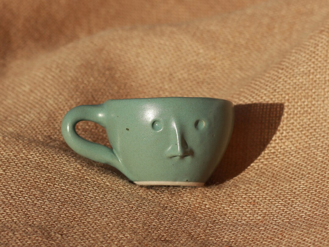 Handmade Ceramic Face Mug - Espresso/macchiato Size - Mint Blue - Etsy