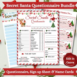Printable Secret Santa Questionnaire Holiday Activities Christmas Wish ...