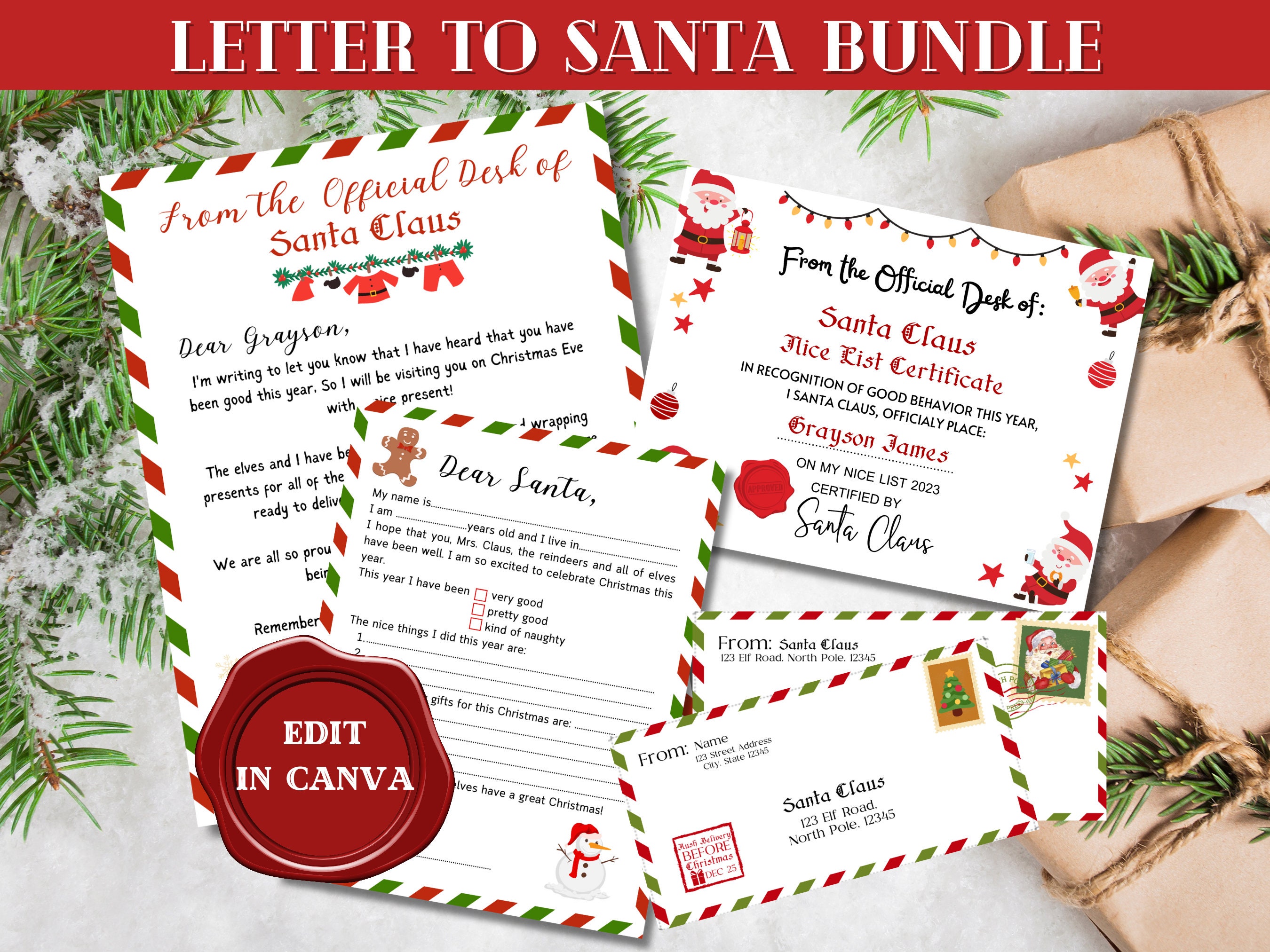 Christmas Printable, Christmas Wish List, Santa Letter, Letter to Santa ...