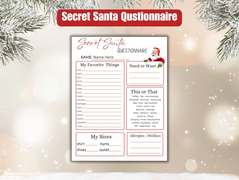 Secret Santa Questionnaire | | Christmas Games | Holiday Activities ...