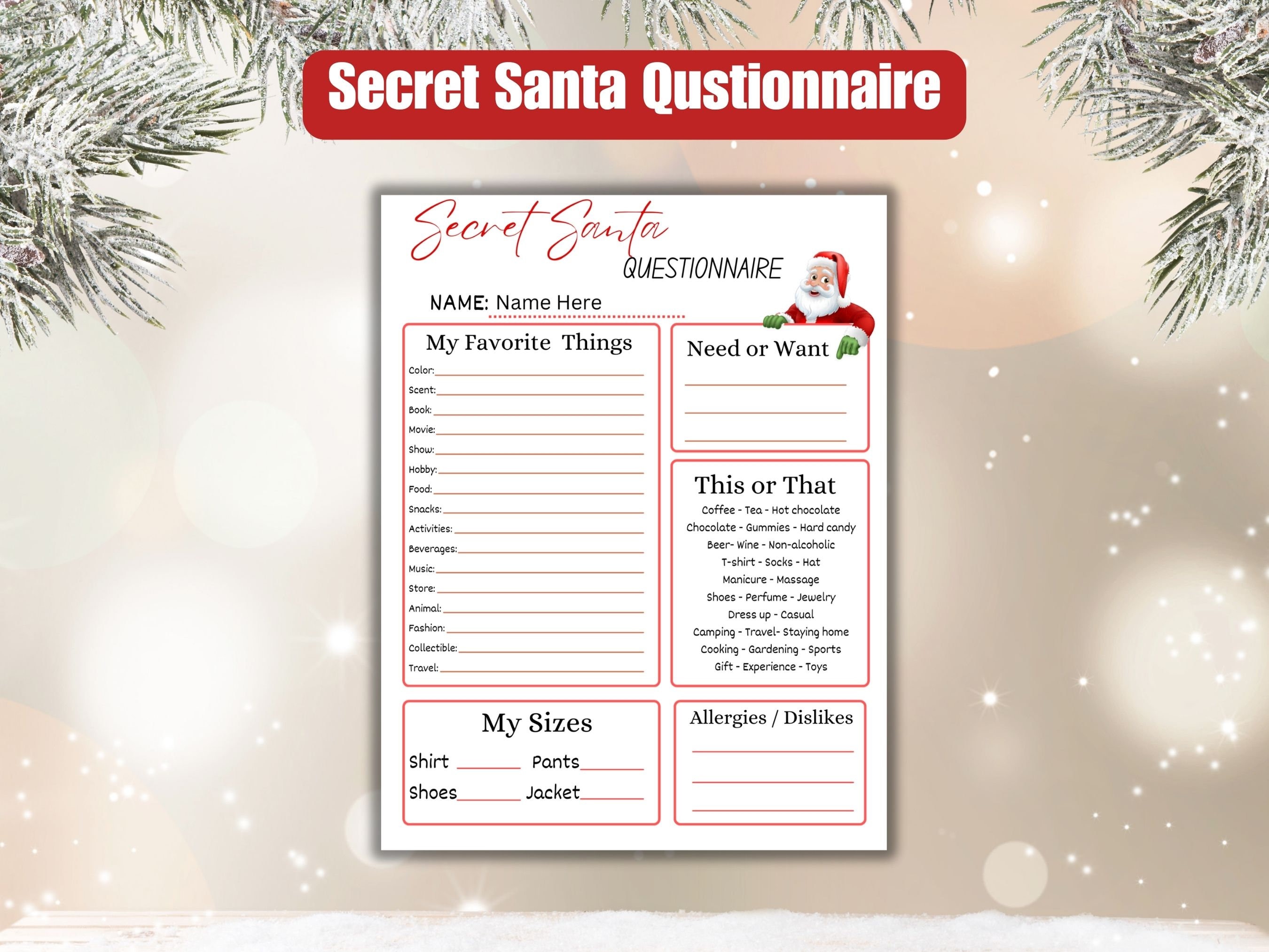 Secret Santa Questionnaire | | Christmas Games | Holiday Activities ...
