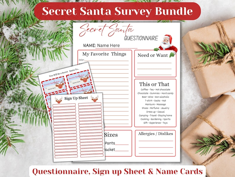 Secret Santa Questionnaire | | Christmas Games | Holiday Activities ...
