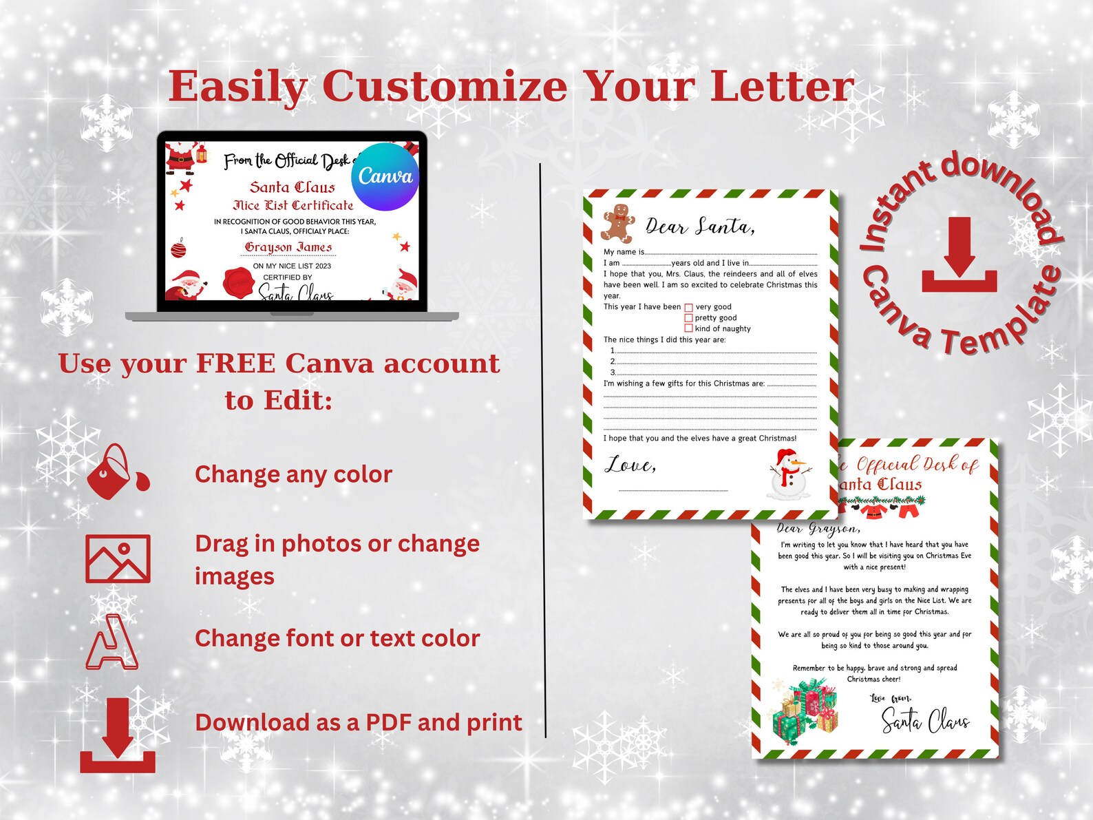 Christmas Printable, Christmas Wish List, Santa Letter, Letter to Santa ...