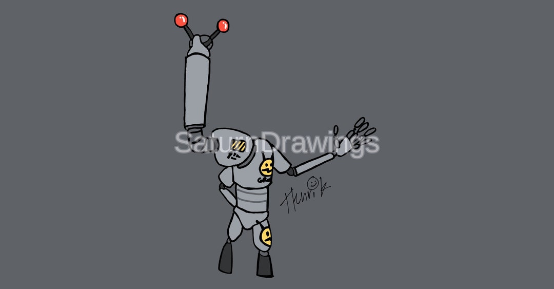 Greetbot- Robot Original Drawing- Wall Art (PNG JPEG PDF Download) - Etsy