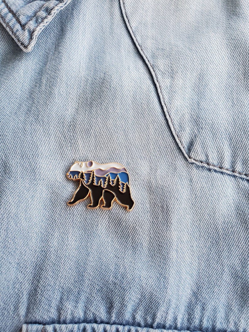 Mountain Grizzly Bear Enamel Pin Mountain Pin Gold Enamel - Etsy