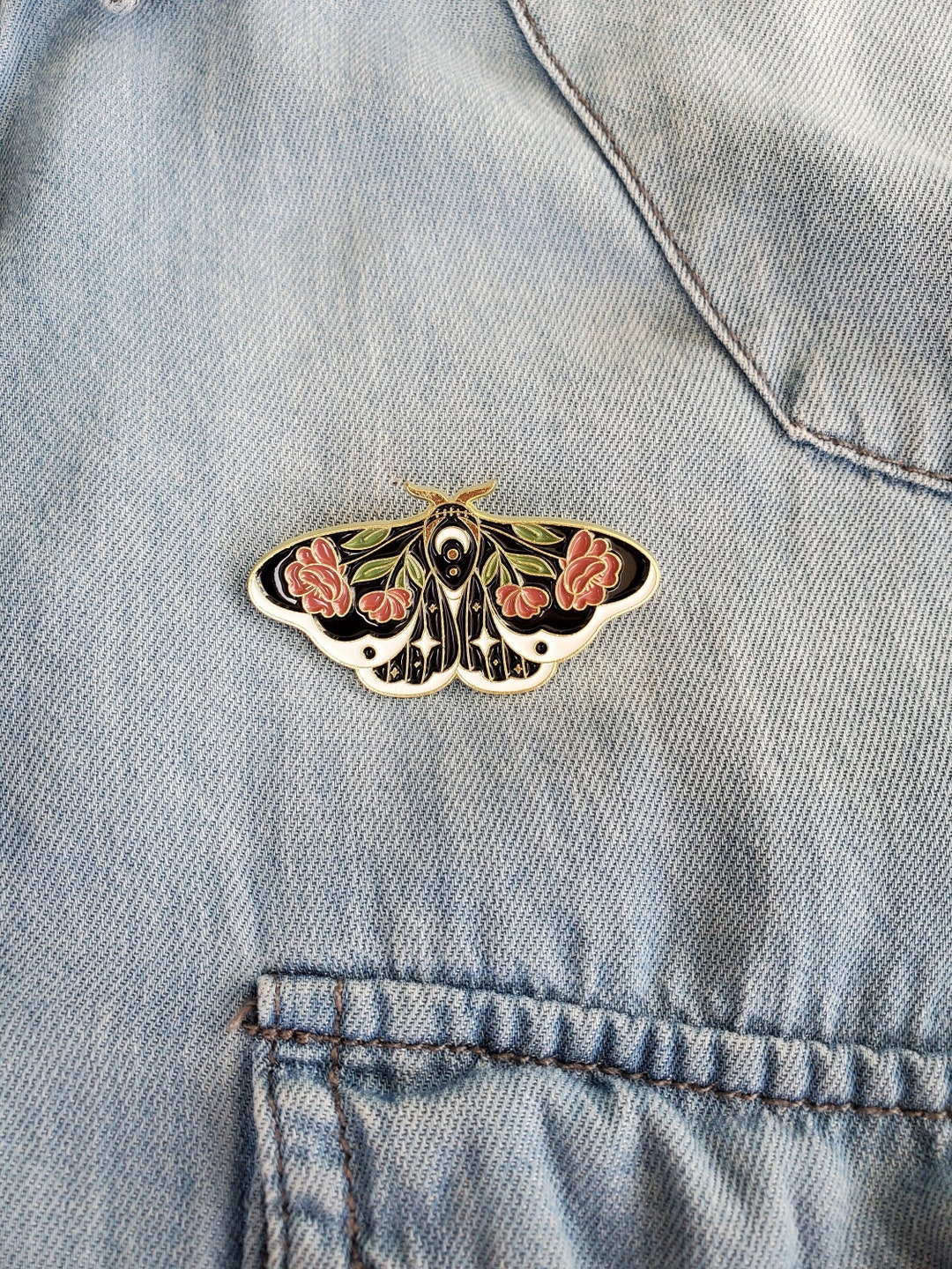Large Moon Moth Enamel Pin, Gold Moth Pin, Rose Enamel Pin, Moon Pin ...