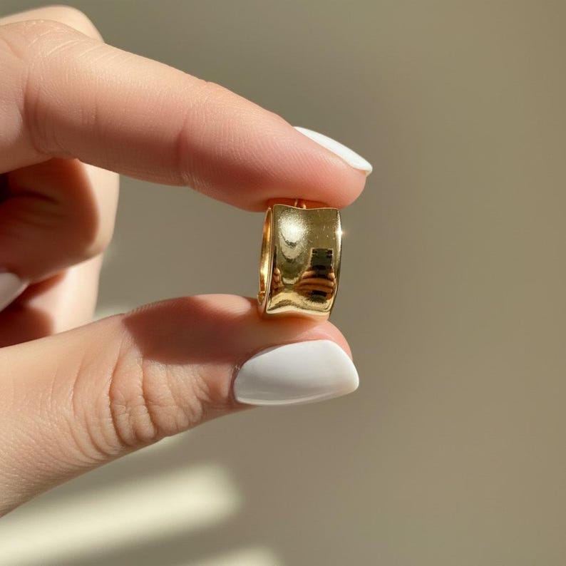 18K Gold Filled Chunky Huggie Hoop Earrings – Thick Polished Gold Hoops ...