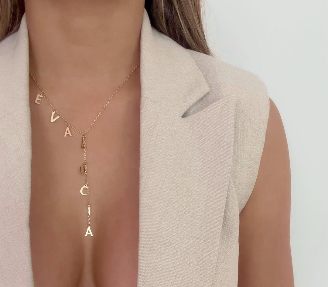 Personalized Drop Name Necklace, Unique Gift for Mom and Her, Custom Lariat Initial Jewelry - Etsy