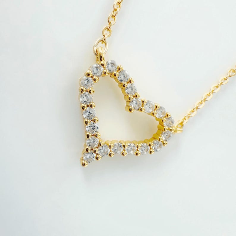 18K Gold Filled Heart Necklace, Cubic Zirconia Pavé Pendant, Minimalist ...