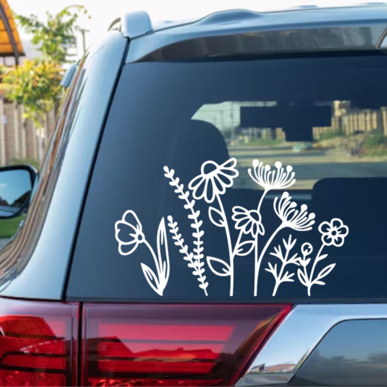 Wildflower Vinyl Decal, Floral Car Window Sticker, Waterproof Permanent ...