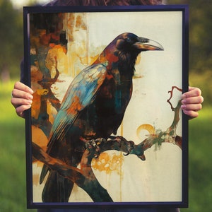 Vibrant Raven Art Gift for Her, Serene Oil Crow Wall Art, Physical ...