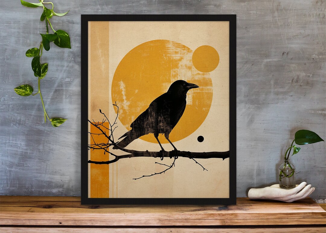 Minimalist Crow Gift for Him Corvus Art Decor Raven Giclee Gift for Her ...