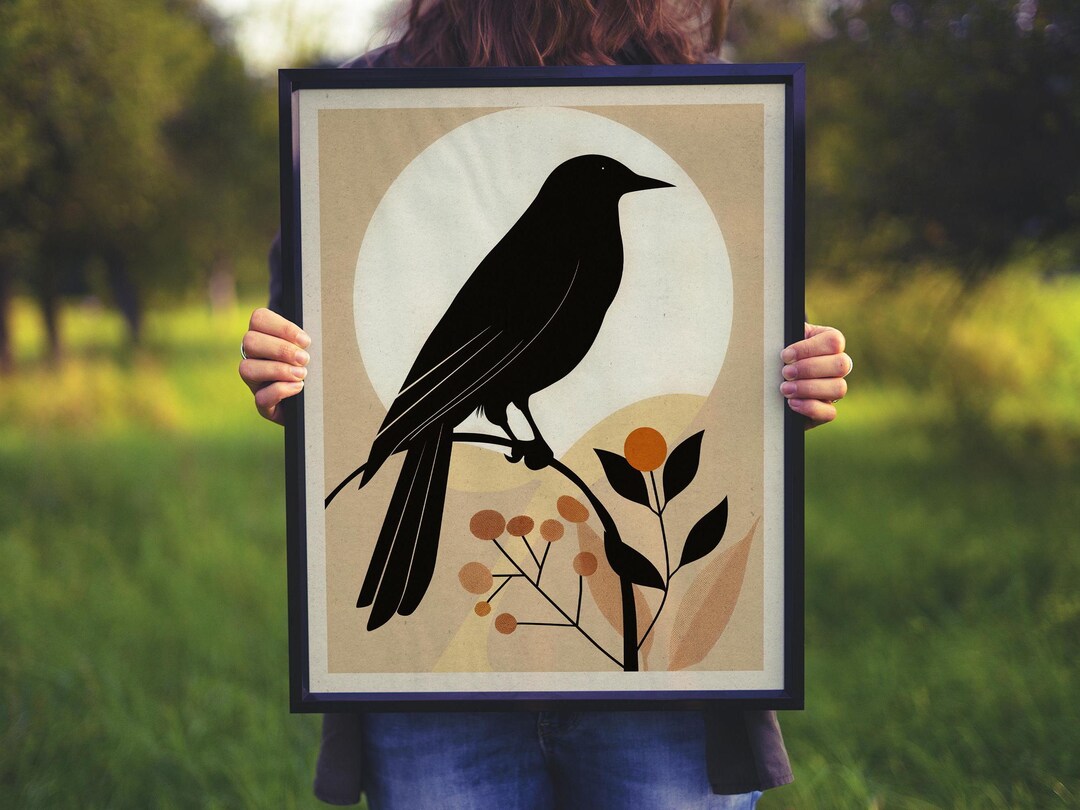 Minimalist Crow Gift for Her Physical Raven Gift for Him Giclee Mid ...