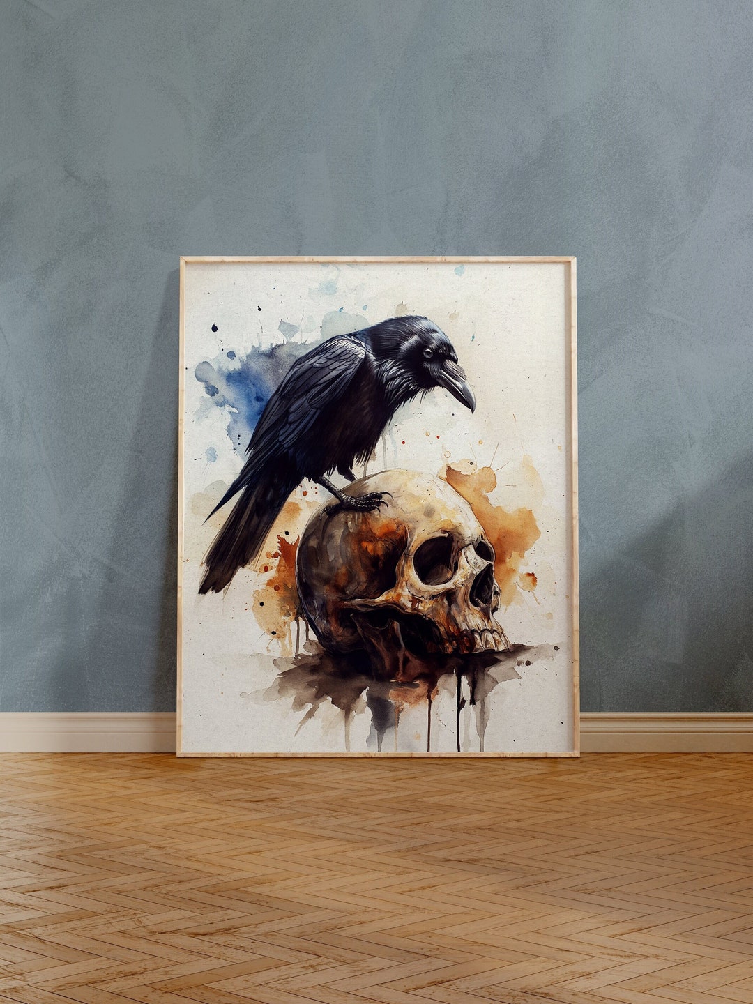 Crow Gift for Her Moody Raven Wall Art Corvus Art Decor Raven Skull ...