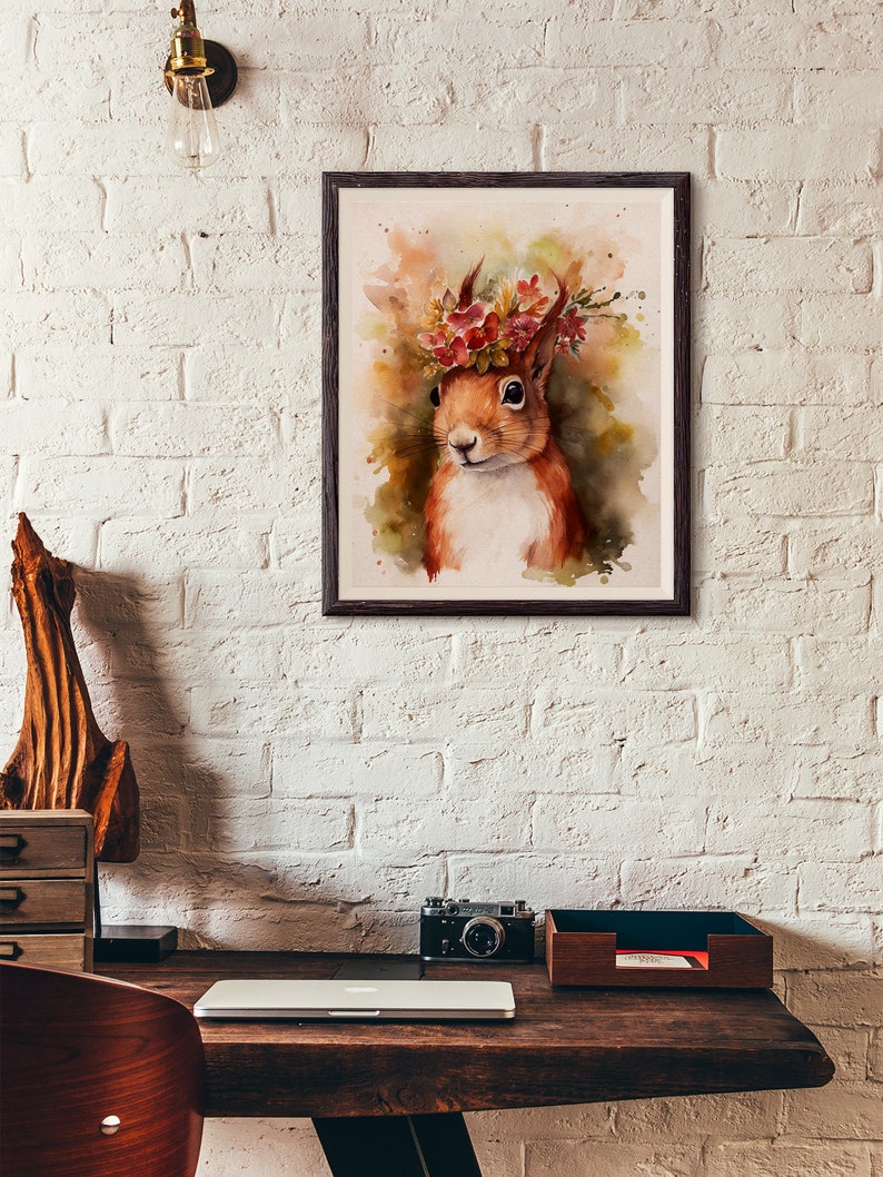 Red Squirrel Art Print Colorful Squirrel Art Decor Printable Squirrel Art Digital Cute Woodland ...