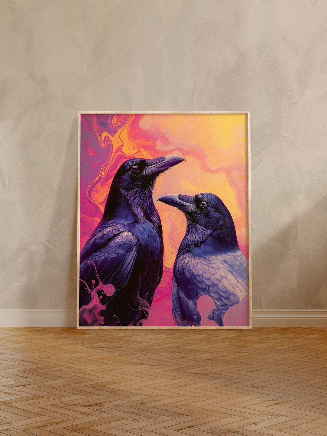 Oil Crow Decor Gift for Her Trippy Gift for Him Raven Printable Gift ...