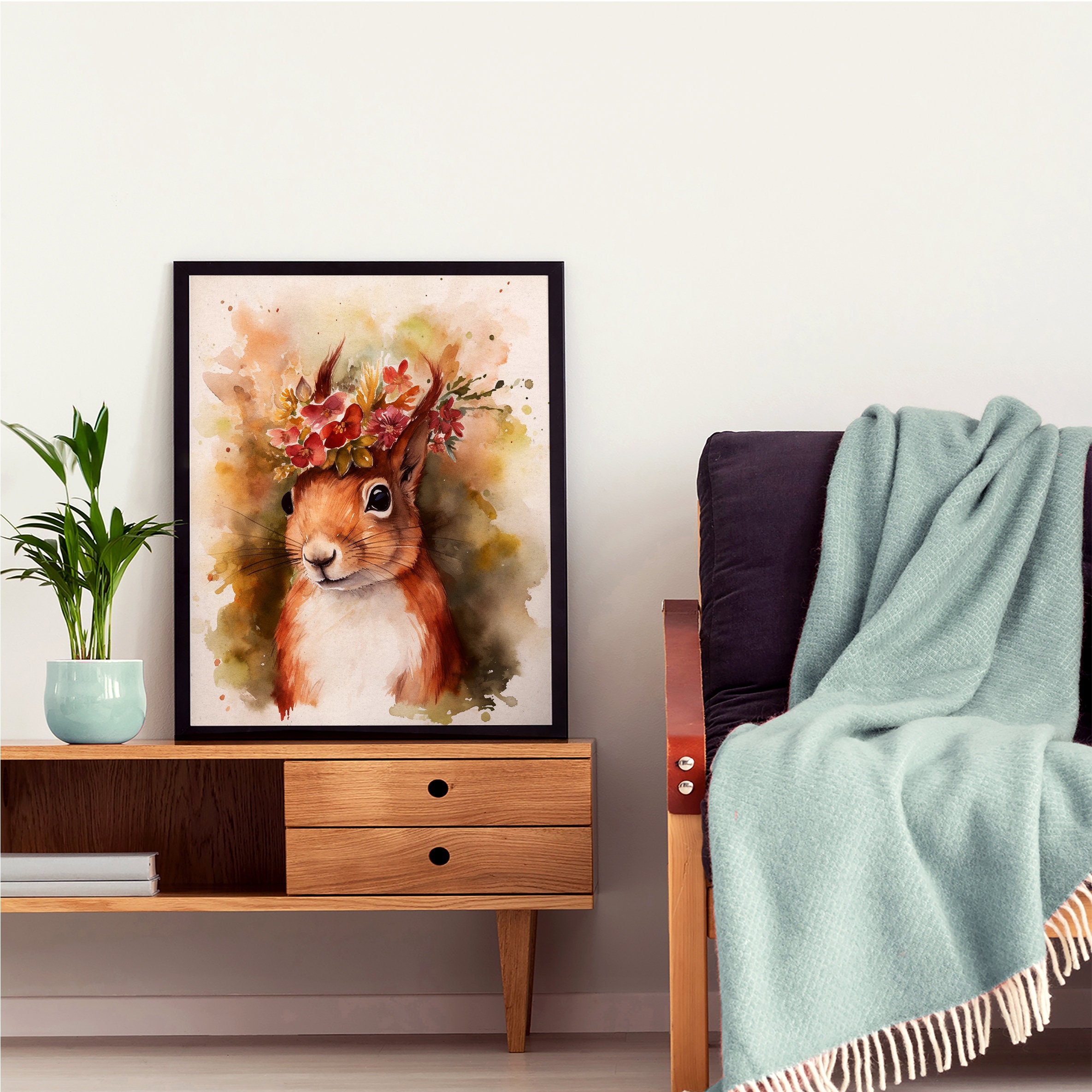Red Squirrel Art Print Colorful Squirrel Art Decor Printable Squirrel Art Digital Cute Woodland ...