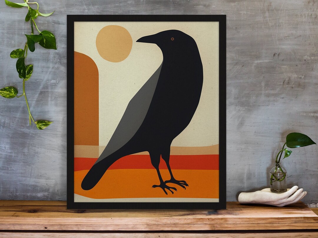 Minimalist Crow Gift for Her Physical Corvus Art Decor Raven Giclee ...