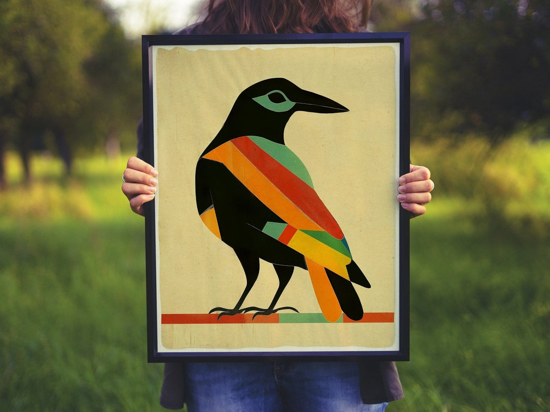 Minimalist Crow Gift for Him Corvus Art Decor Raven Printable Gift for ...