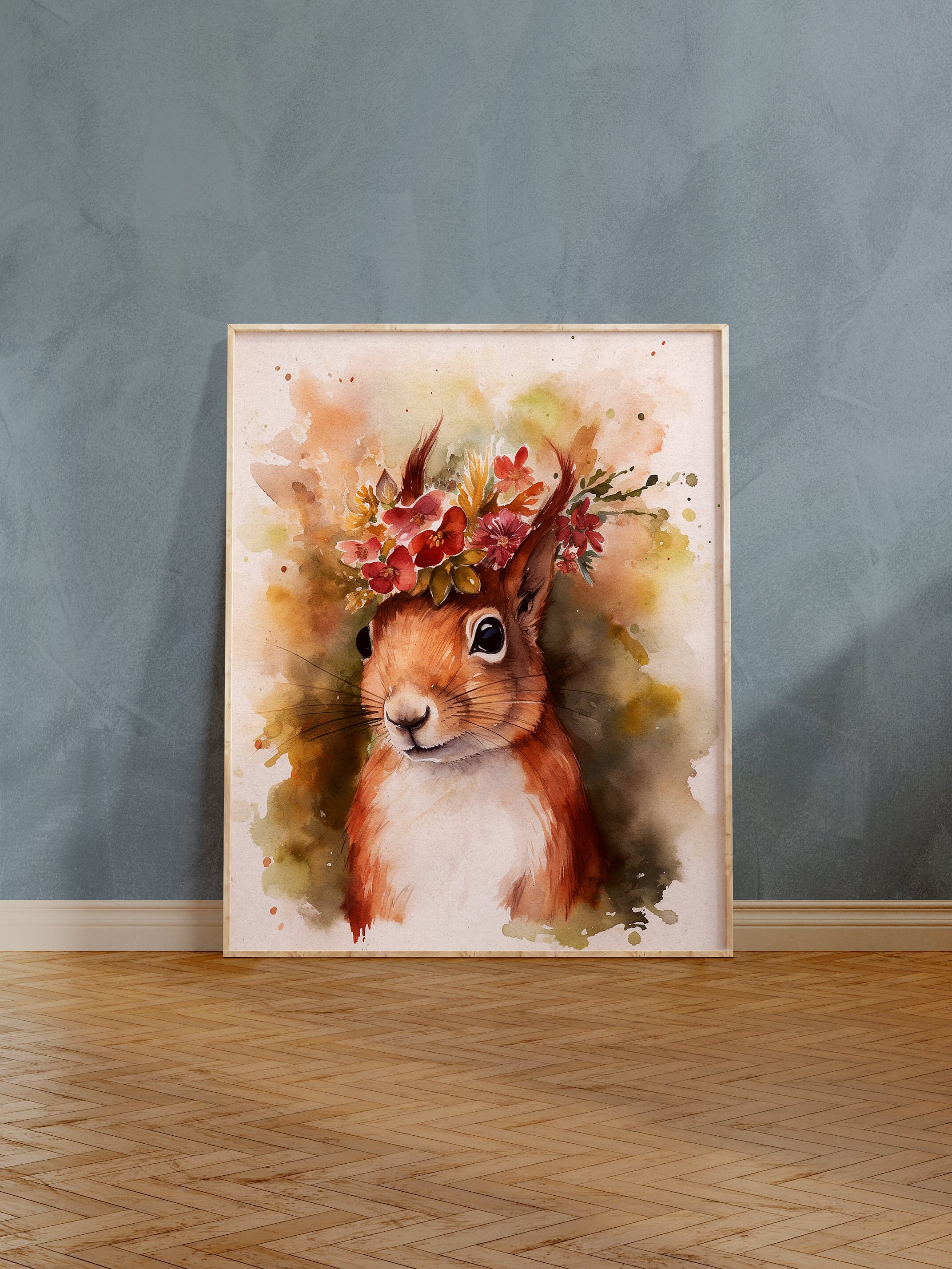 Red Squirrel Art Print Colorful Squirrel Art Decor Printable Squirrel Art Digital Cute Woodland ...