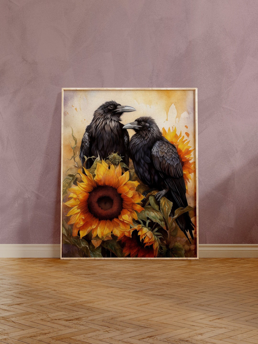 Sunflower Crow Physical Gift for Him Raven Giclee Gift for Her Corvus ...