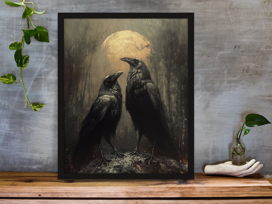 Full Moon Crow Gift for Him Corvus Art Decor Raven Giclee Gift for Her ...