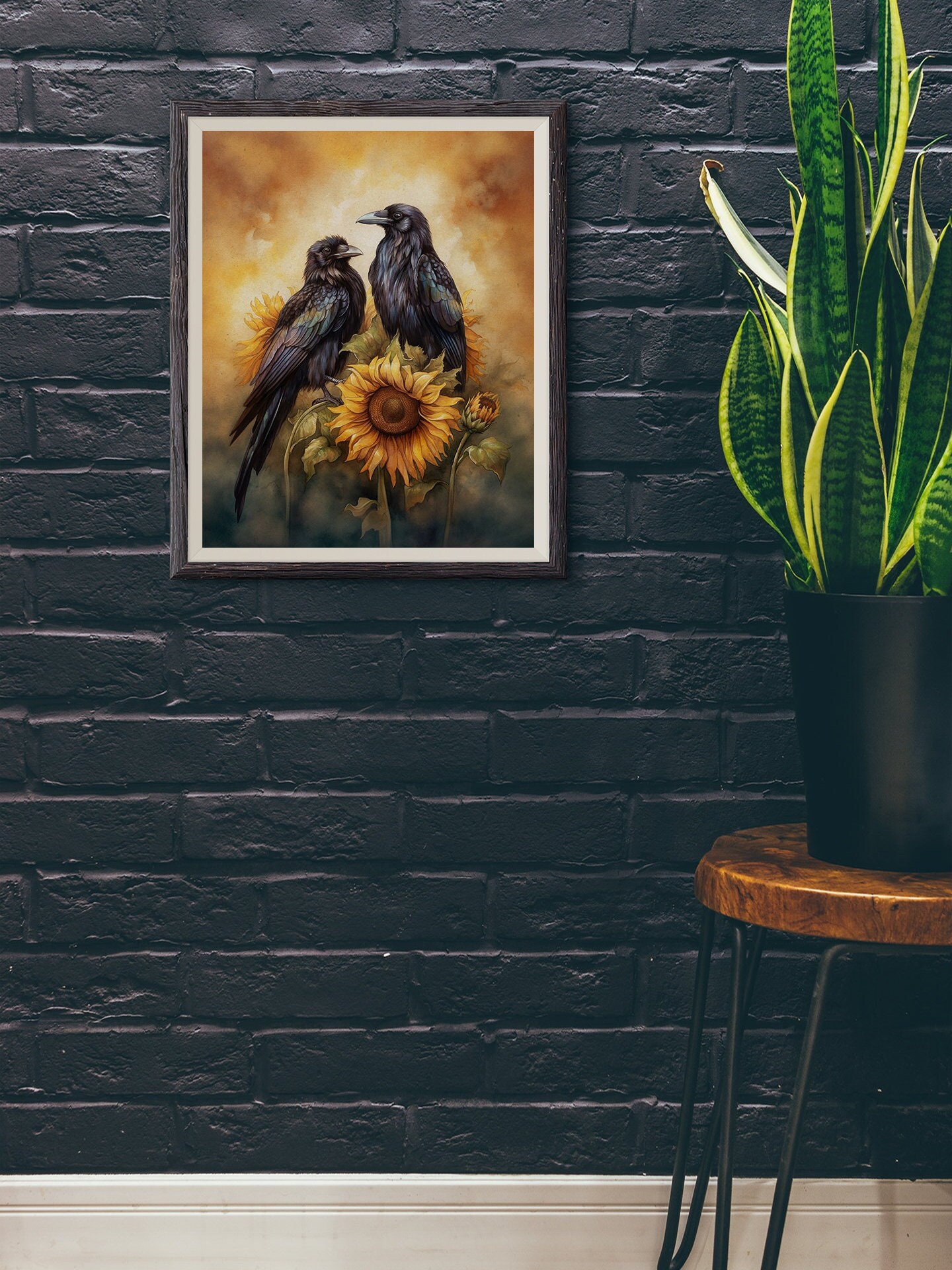 Raven Printable Art Vivid Flower Print Gothic Crow Vintage Sunflower ...