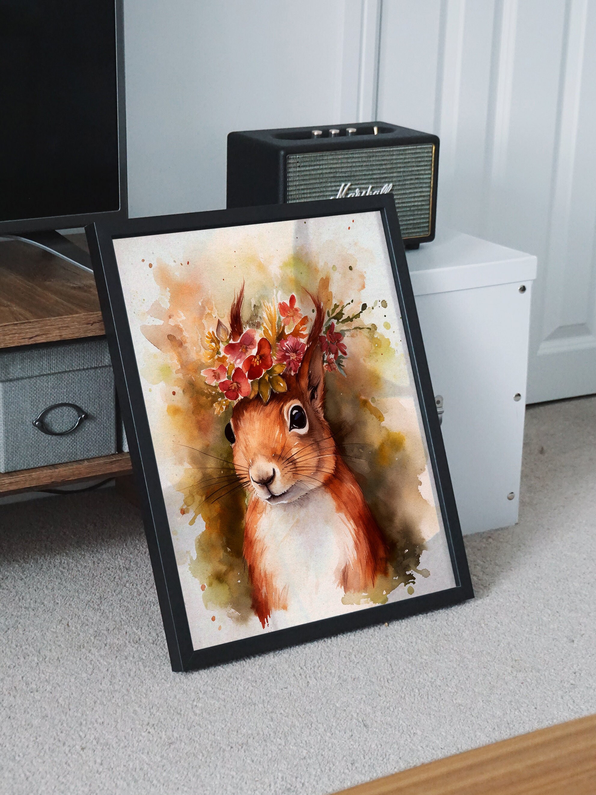 Red Squirrel Art Print Colorful Squirrel Art Decor Printable Squirrel Art Digital Cute Woodland ...