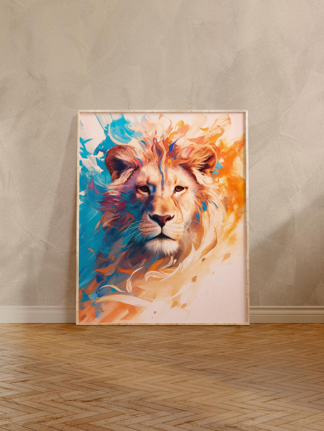 Royal Predator Decor, Printable Wildcat Lion Gift for Her, Oil Noble ...