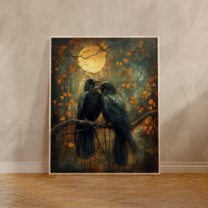 Full Moon Raven Art Gift for Her, Physical Corvus Art Decor, Majestic ...
