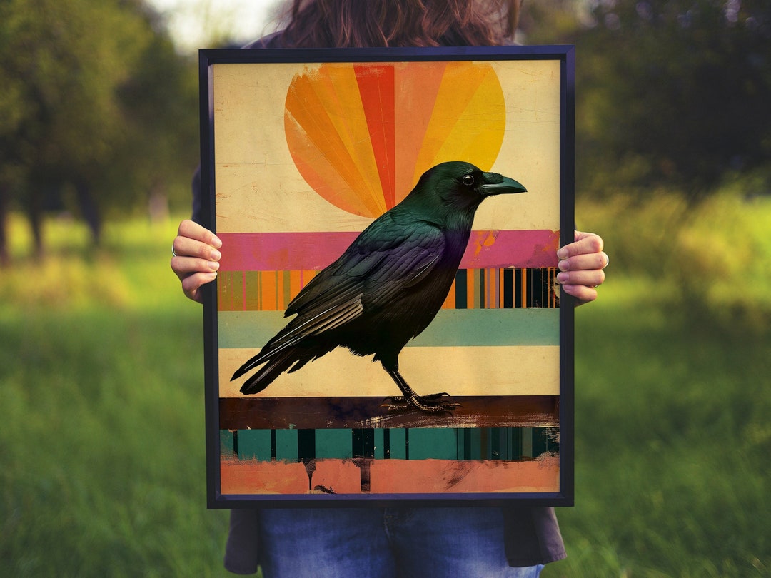 Minimalist Crow Gift for Him Corvus Art Decor Mid Century Crow Art Gift ...