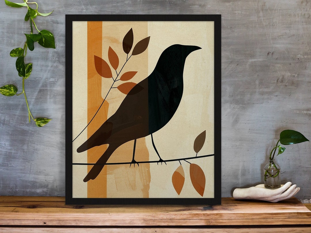 Minimalist Crow Gift for Her Giclee Corvus Art Decor Physical Raven ...