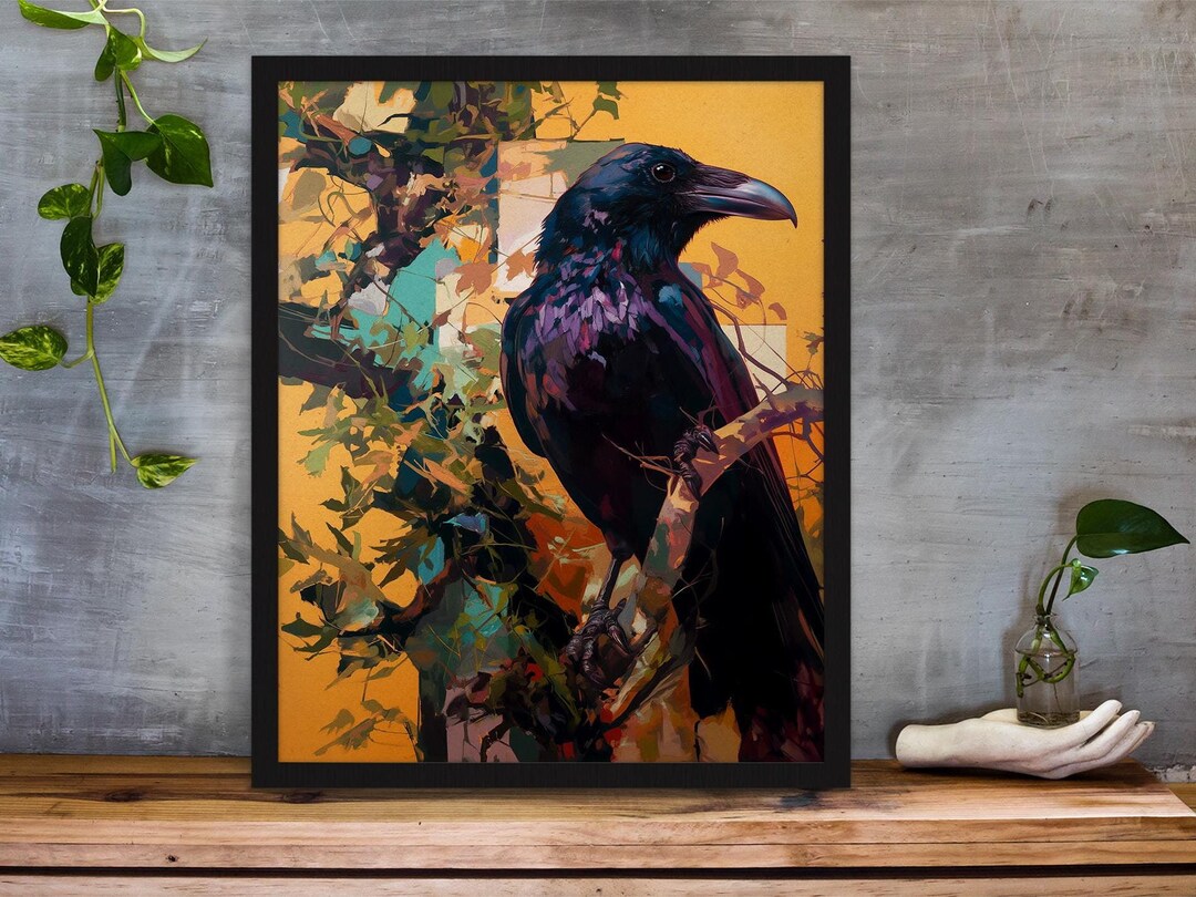 Vivid Raven Art Gift for Him, Light Bold Raven Art, Colorful Oil Crow ...